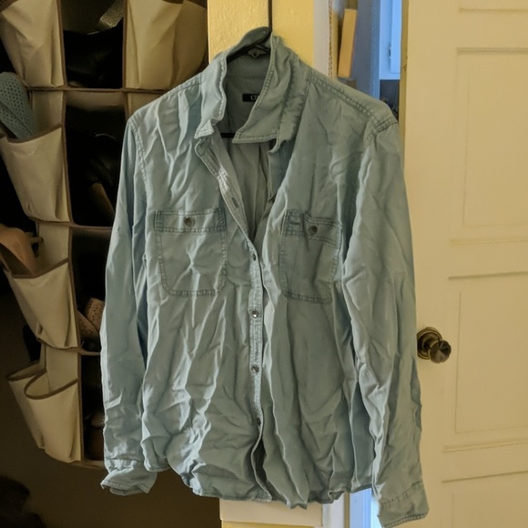 Chaps | Tops | Chaps Light Blue Chambray Jean Button Up Blouse Cute And ...